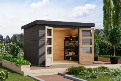 Karibu Holz/Metall Gartenhaus Kalypso 6,6 m² Grau/Anthrazit