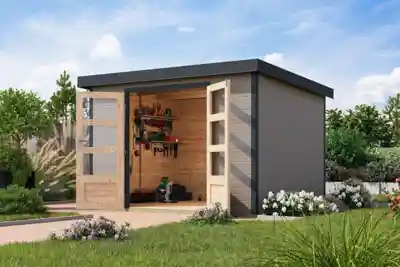 Karibu Holz/Metall Gartenhaus Kalypso 7,3 m² Hellgrau/Anthrazit