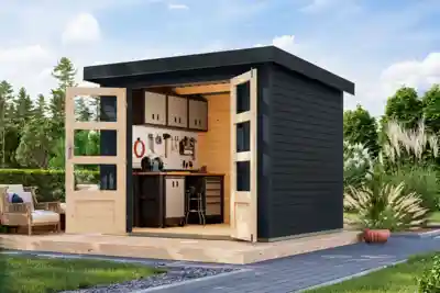 Karibu Holz/Metall Gartenhaus Kalypso 5,3 m² Anthrazit/Anthrazit